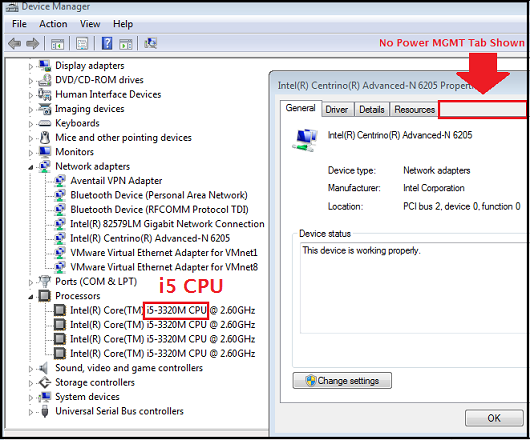No Power Management Tab option in device manager for Intel Wireless ...