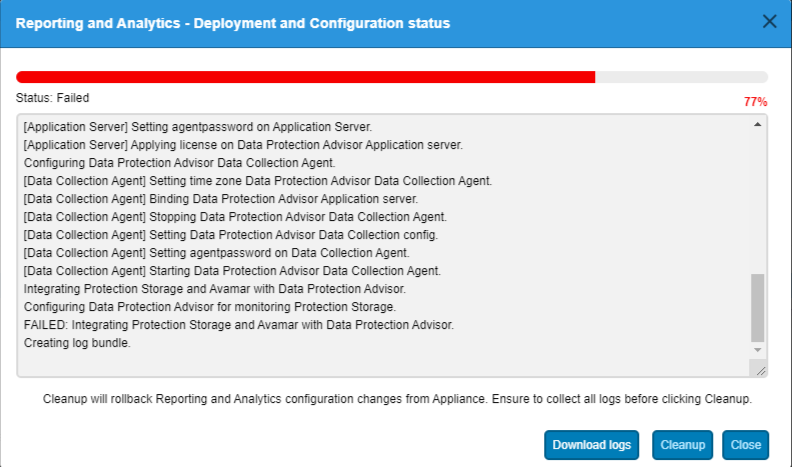 Idpa Deployment Of Dpa Fails At 77 With Failed Integrating Protection Storage And Avamar With