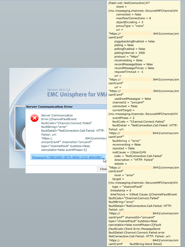 Unisphere for VMAX: Login page is failing with "Server Communication ...