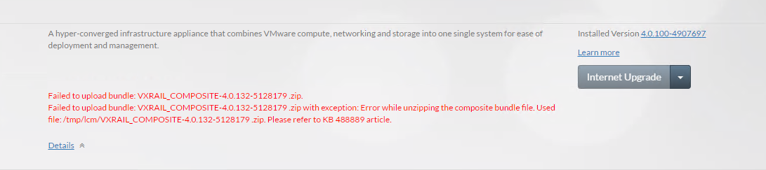 Vxrail Upload Of The File To Perform The Upgrade Fails With Error