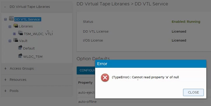 Error accessing VTL page in GUI when cloud is configured ...