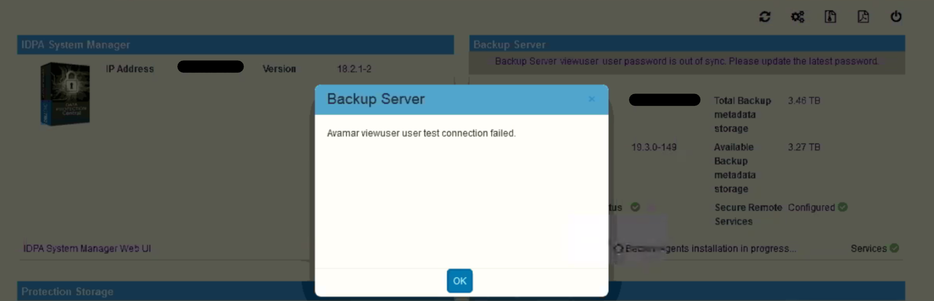 Idpa Acm Ui Shows Error Backup Server Viewuser User Password Is Out
