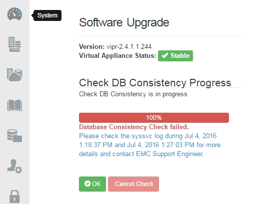 Vipr Controller Database Consistency Check Failed Dell India 