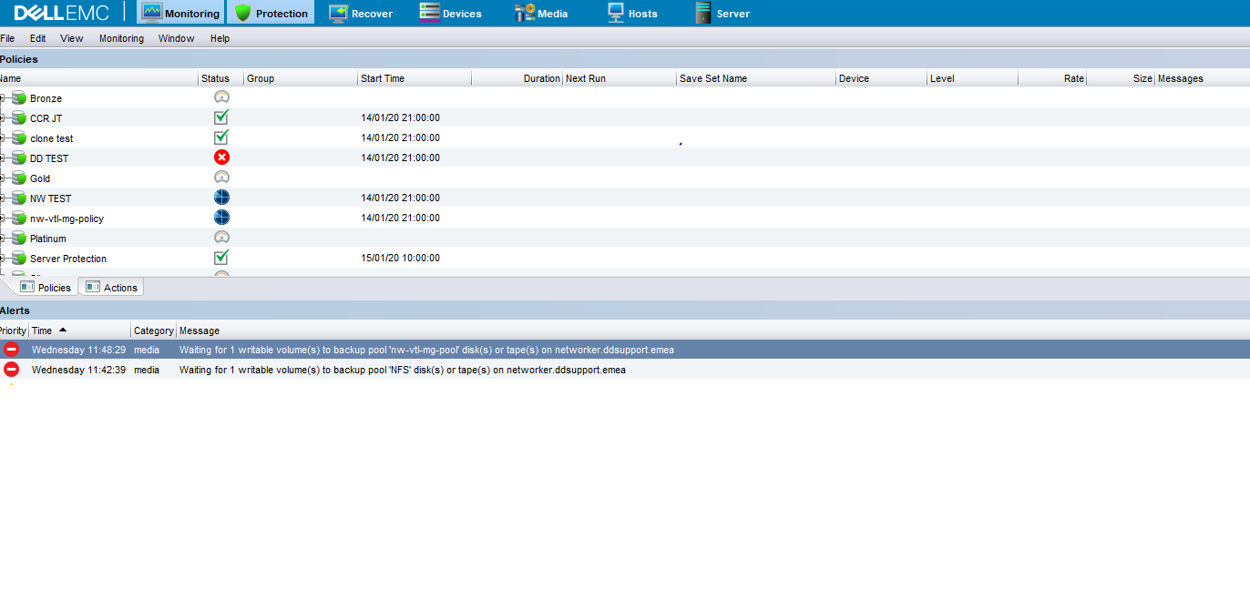 Networker Data Domain Backups Failing With The Error Waiting For 1 Writeable Volume Dell Us 