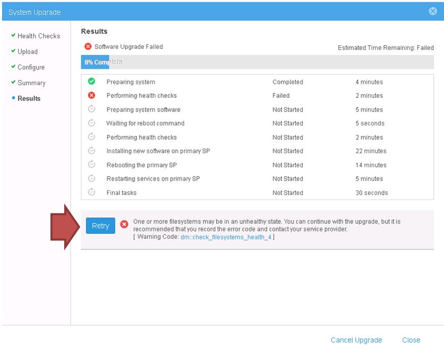 Dell Emc Unity Warning Code Dm Check Filesystems Health 4 Furing Pre Upgrade Healthcheck