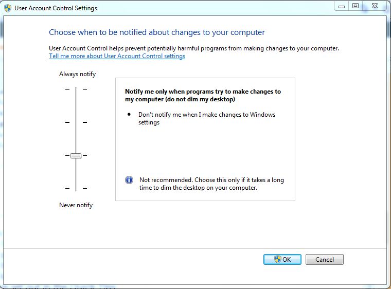 What are the User Account Control settings in windows7? | Dell Tuvalu