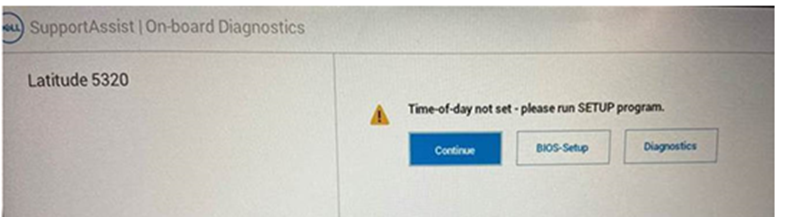 O erro "Time-of-day not set" ocorre após atualizar o BIOS para a versão 1.14.3 no Latitude 5320 ...