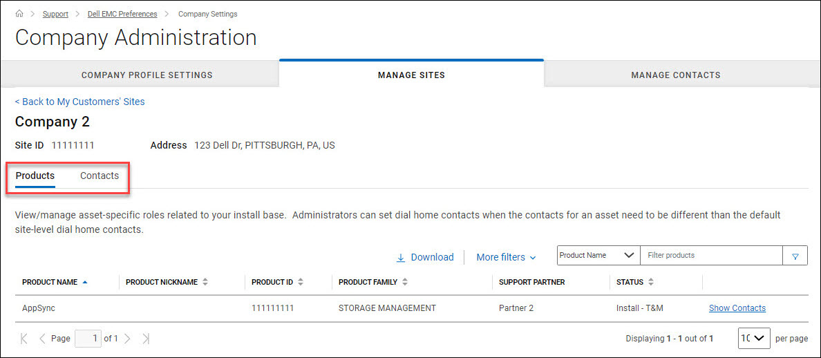 Company Administration - View and Manage Sites & Contacts | Dell US