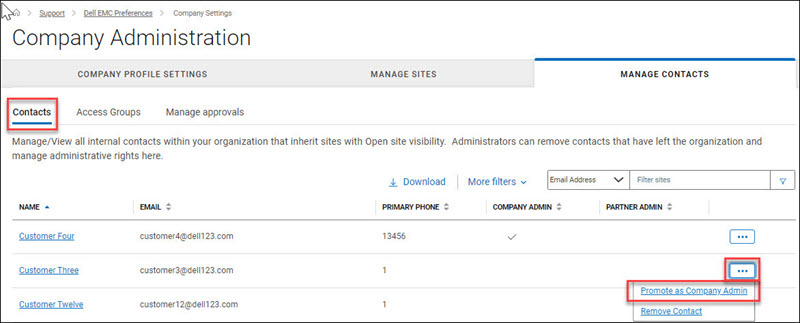 Company Administration - View and Manage Sites & Contacts | Dell US