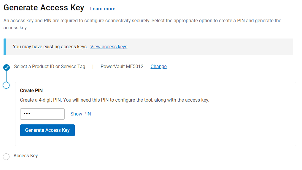 PowerVault ME5: How to Generate an Access Key and Pin to Enable ...