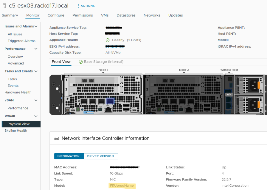 Dell VxRail: Physical view shows incorrect model name for Intel E823-C ...