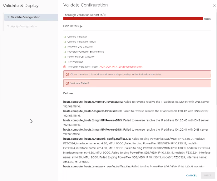 PowerFlex DELL APEX CLOUD PLATFORM for Red Hat OpenShift: Failed to reverse resolve the IP ...