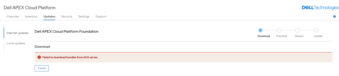 Dell APEX Cloud Platform for Red Hat Openshift: 03.02.00.00 cluster Internet Update to higher ...