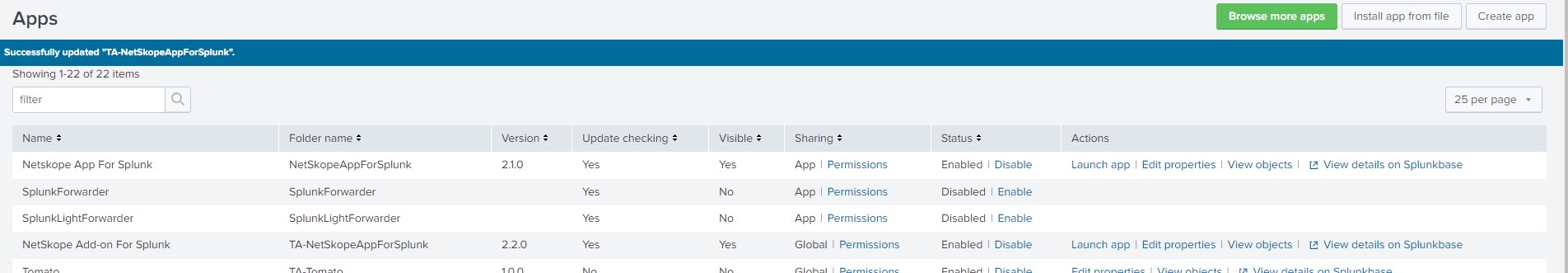 How to disable auto updating for Netskope Splunk Apps | Dell US