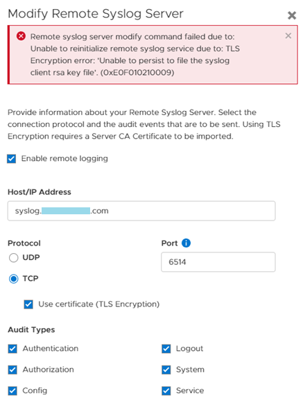 Powerstore Tls Encryption Error Encountered When Trying To Add Or Modify Remote Syslog Server
