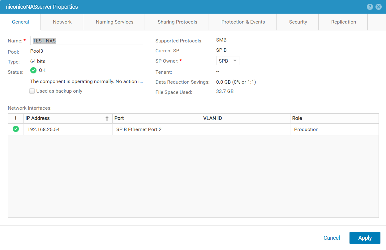 Dell Unity Creating A Proxy Nas Server Name That Contains Spaces Fails