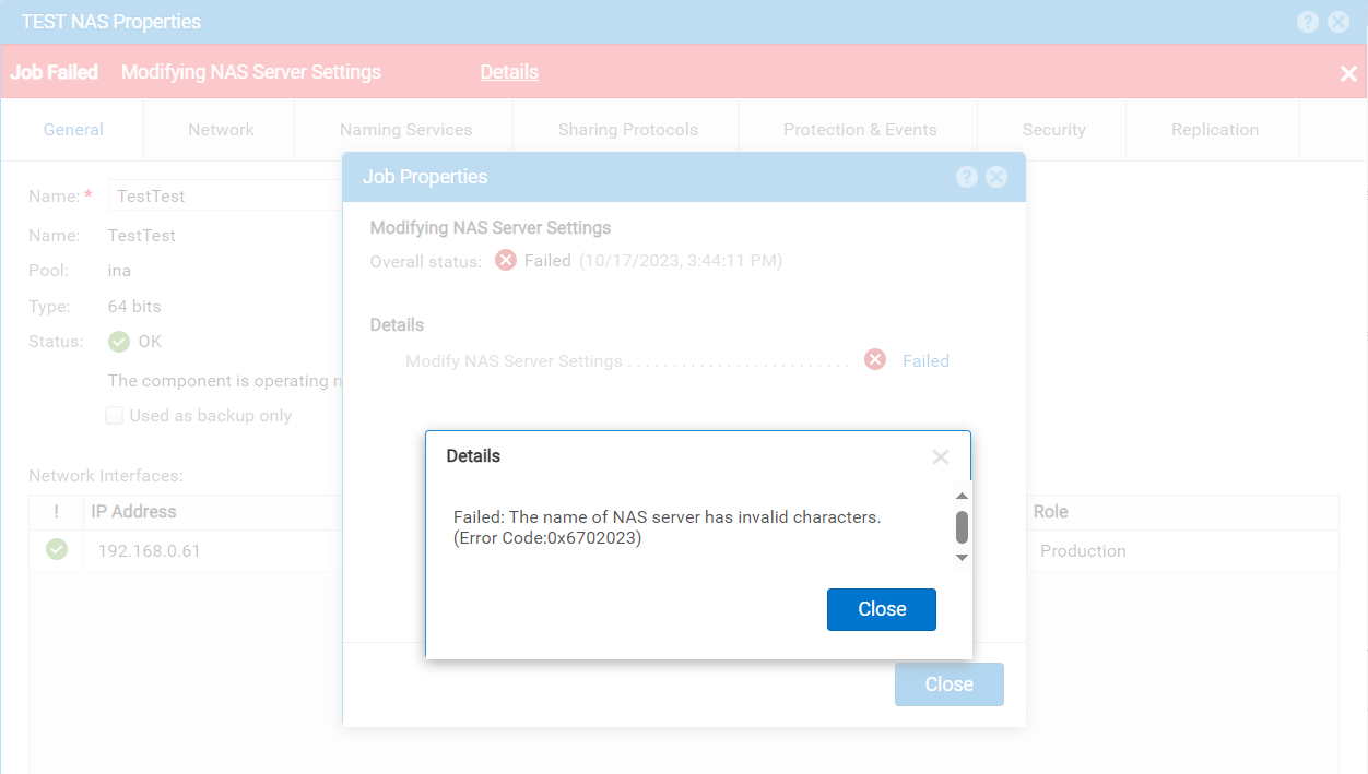 Dell Unity Creating A Proxy Nas Server Name That Contains Spaces Fails