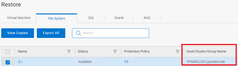 PowerProtect: La restauración a nivel de archivos del disco de clúster ...