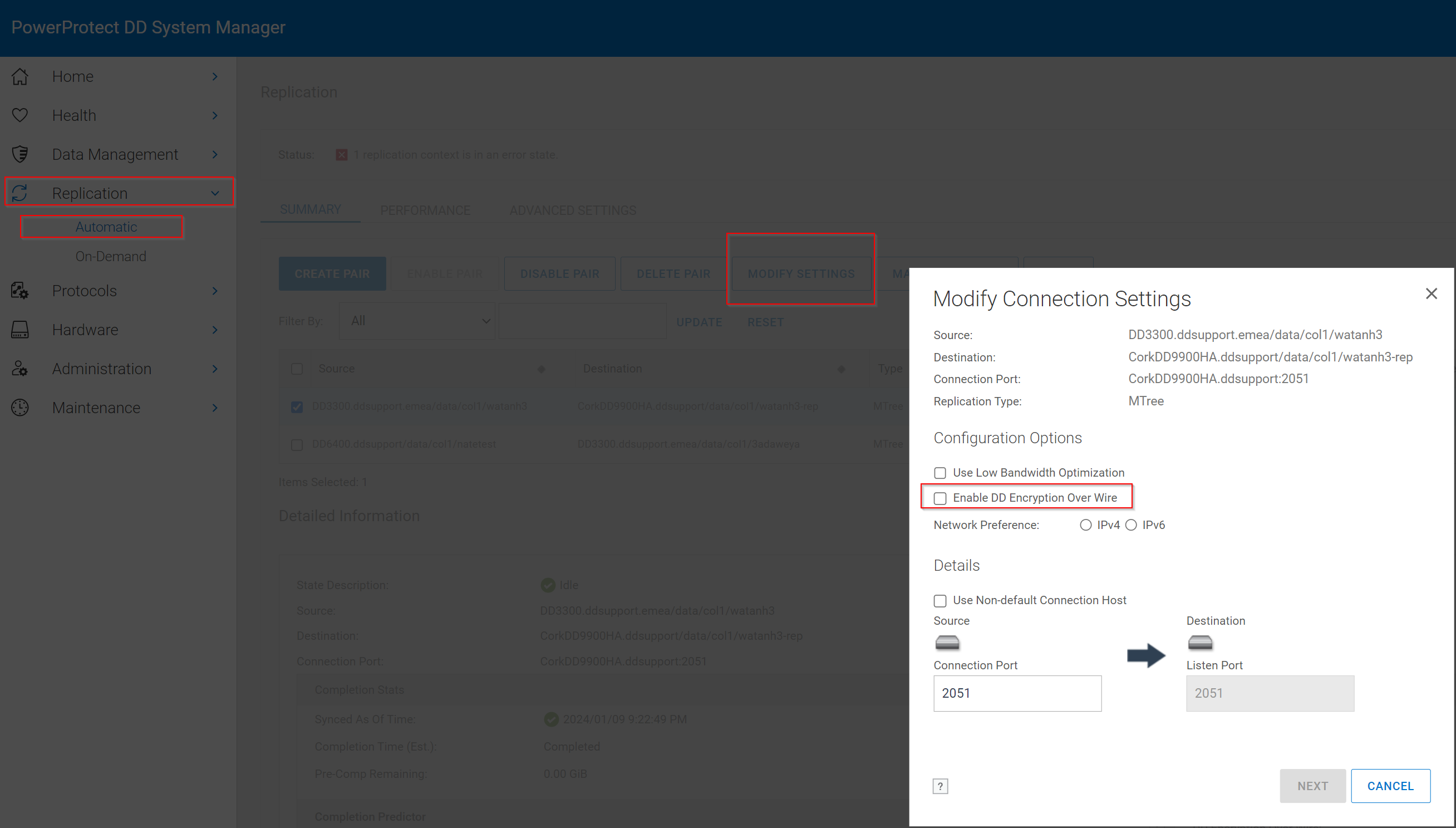 Data Domain: How to Enable Encryption Over the Wire and File Replication Encryption | Dell US