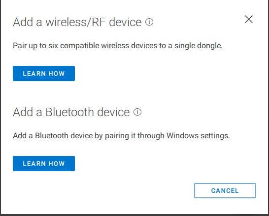 Le panneau de configuration de Dell Universal Receiver s’ouvre dans de ...