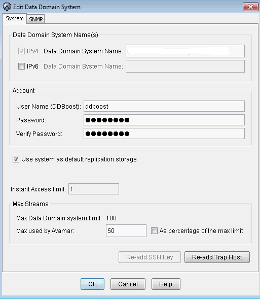 Avamar Administrator UI에서 Data Domain 상태가 응답하지 않고 'Invalid SNMP trap ...