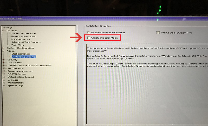 Precision 7510 or 7710: Graphics Special Mode Setting in the BIOS | Dell US