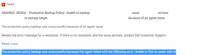 PowerProtect Data Manager Backup Fails with Error: ABA0002: The protection policy backup was ...