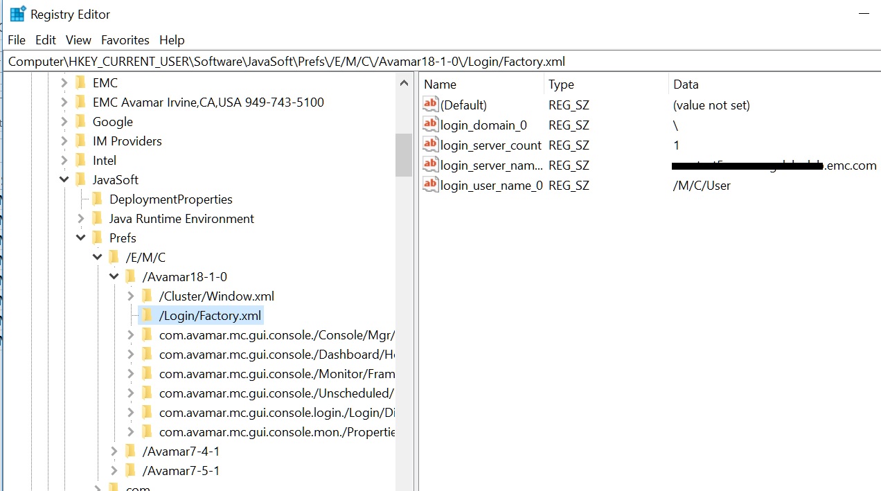 Avamar Administrator client (MCGUI) - Where are the Avamar entries for each server stored ...