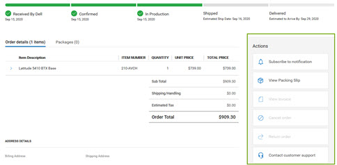 Premier: eSupport - Order Status | Dell US