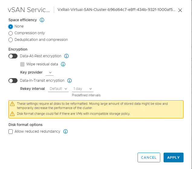 VSAN: Deduplication and Compression is enabled, but should be disabled ...
