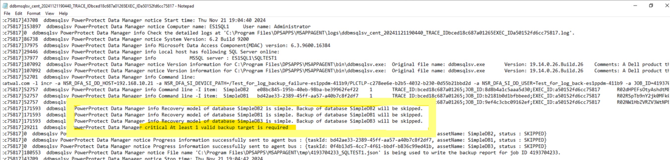 PowerProtect: Informational Event EventID 17061 Generated After Successful Database Backup ...