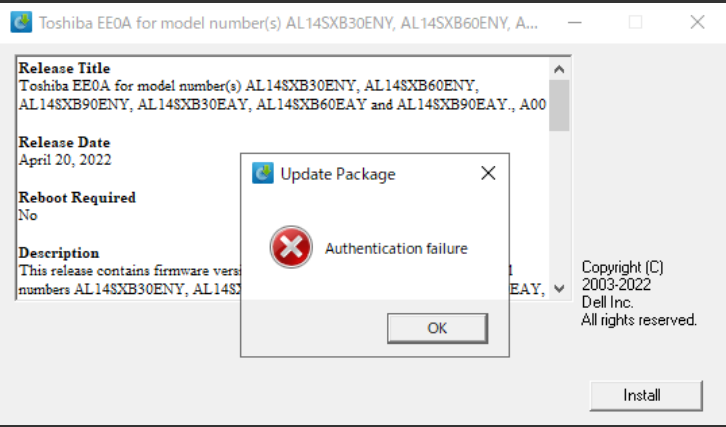 WindowsでDUPを利用したファームウエア更新がAuthentication failureで実行できない場合の対処方法 | Dell 日本