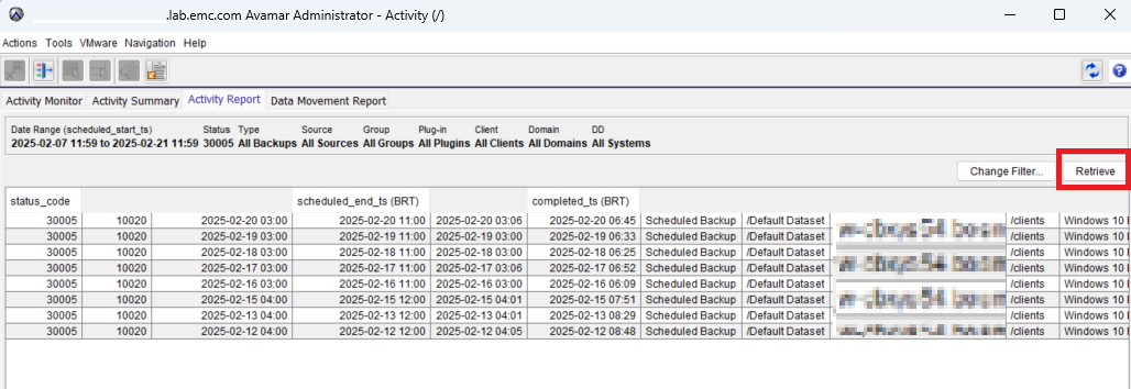 Avamar: AUI Does Not Show Exception Jobs Results on Activities | Dell US