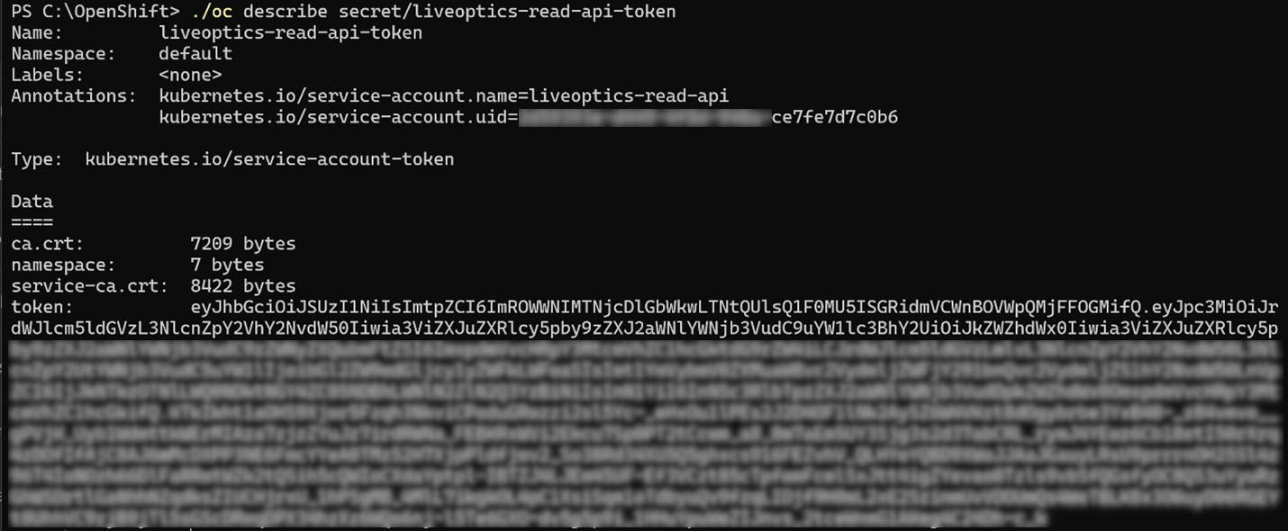 Live Optics | Kubernetes | Create a service account for a Red Hat ...