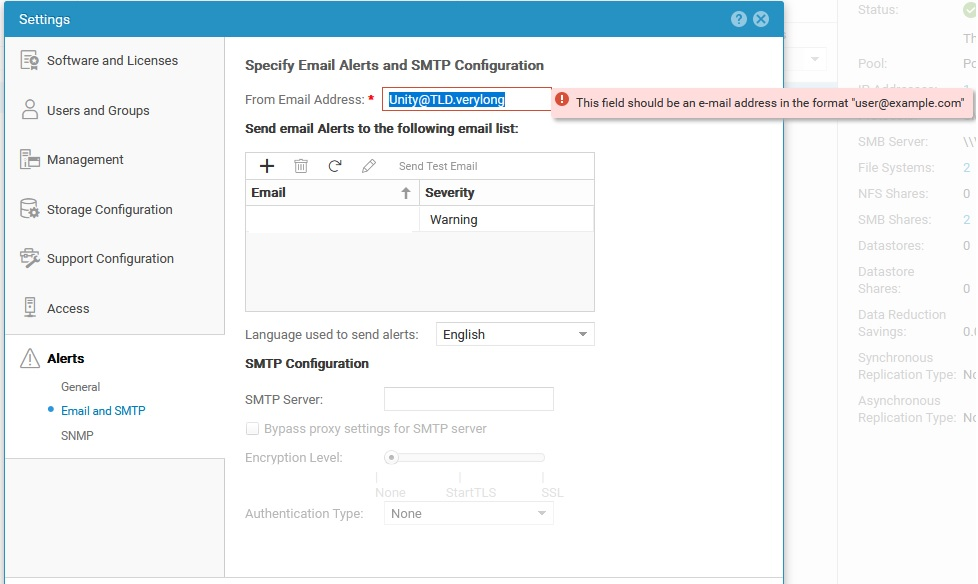 Dell Unity: TLD (Top Level Domain) with more than 6 characters cannot be set in Unisphere UI ...