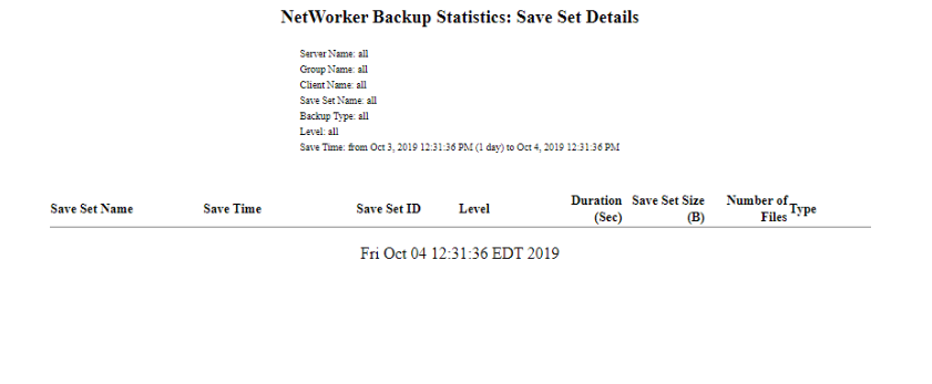NetWorker: GSTCLREPORT Creates Report With Headers But No Data, Report ...