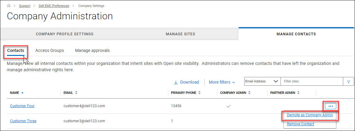 Company Administration - View and Manage Sites & Contacts | Dell US