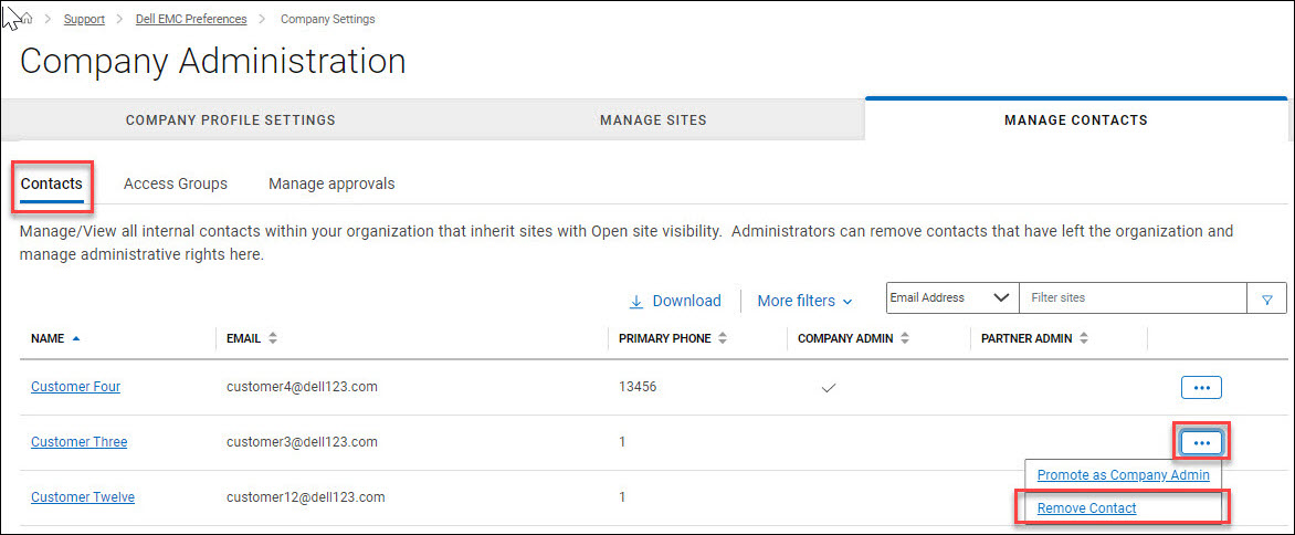 Company Administration - View and Manage Sites & Contacts | Dell US