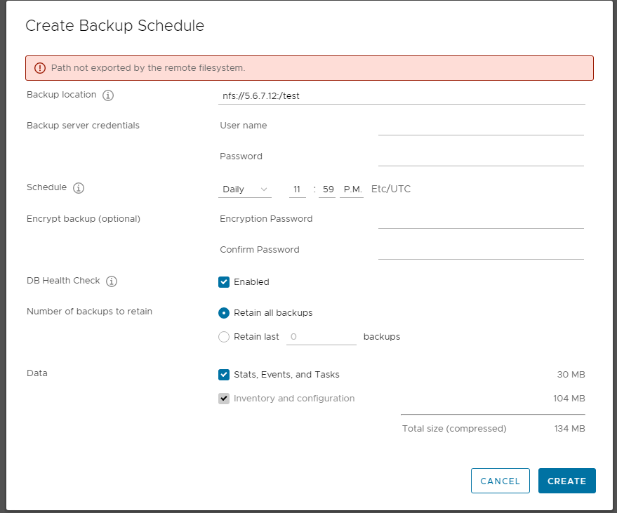 Dell Unity Unable To Back Up Vcenter Server Appliance To Unity Nfs Shares Using Vmware