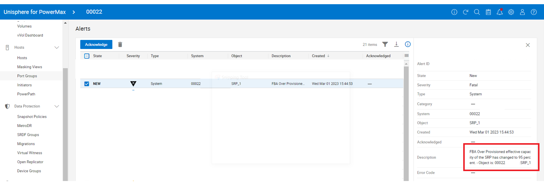 Unisphere For Powermax 1000x Alert Received Fba Over Provisioned Effective Capacity Of The 