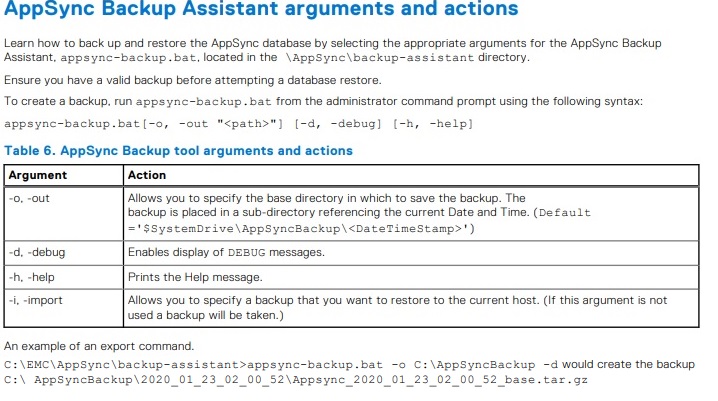 AppSync：AppSync自動backup-assistantツールの使用とAppSync内部リポジトリーのコピーの保護 | Dell 日本
