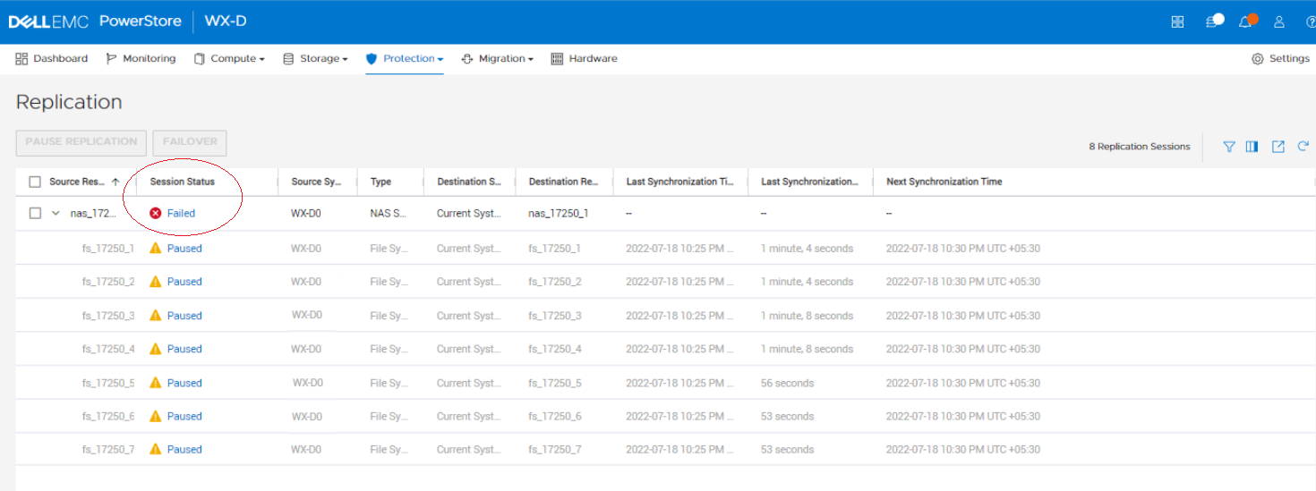 PowerStore: Replication session entered in to degraded state while we ...