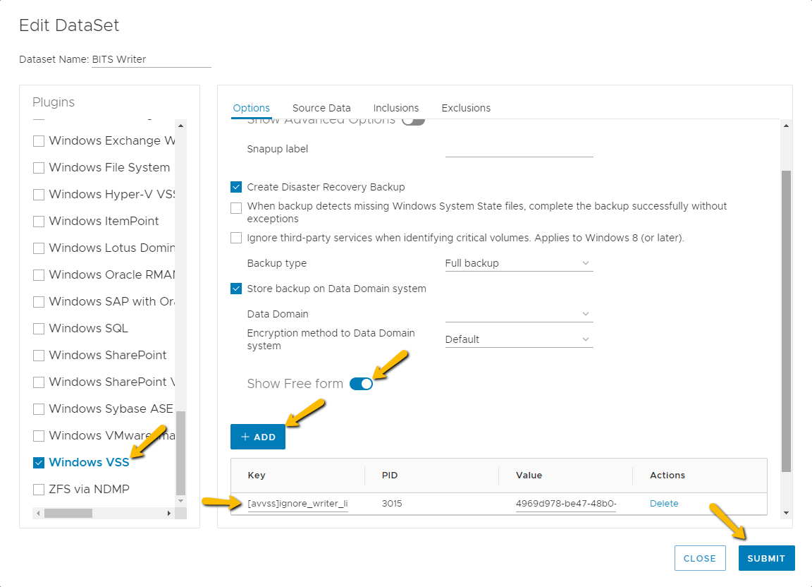 Avamar: Windows VSS backup fails with "avvss Error 8784", but the backup appears in the Restore ...