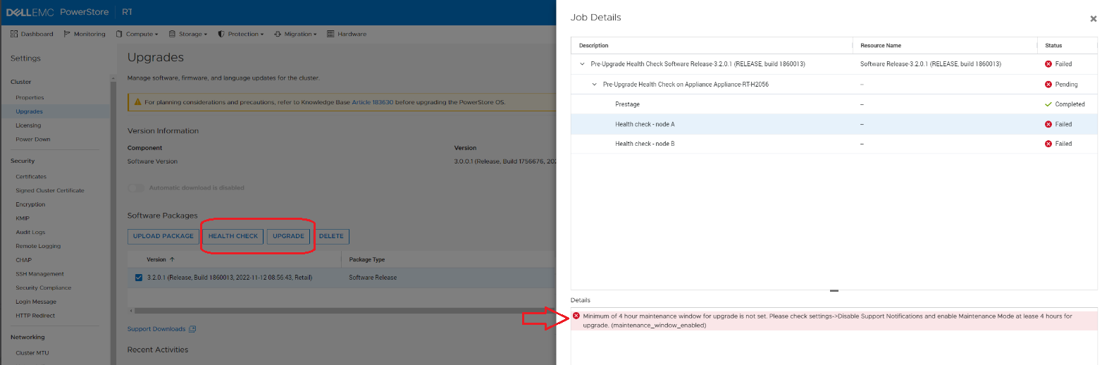 PowerStore: Pre-Upgrade Health Check (PUHC) detects that the maintenance window has not been ...