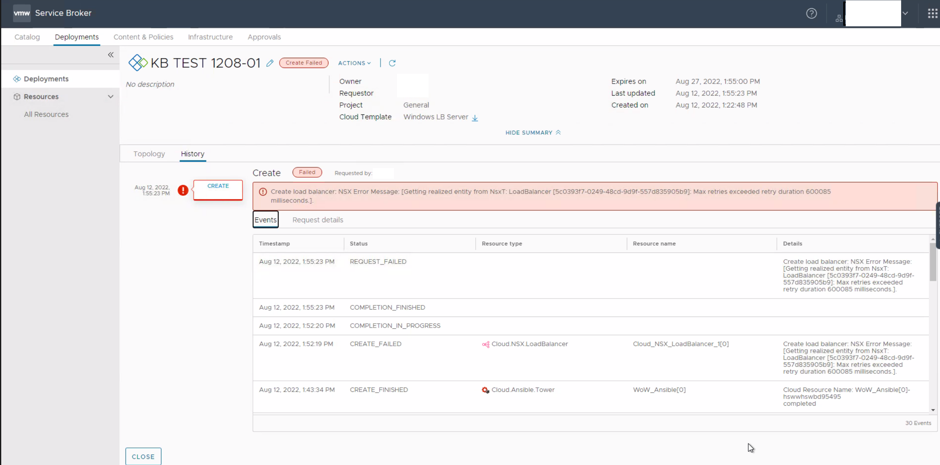 VCF sur Dell VxRail: Error: Créez un répartiteur de charge. Obtention d ...