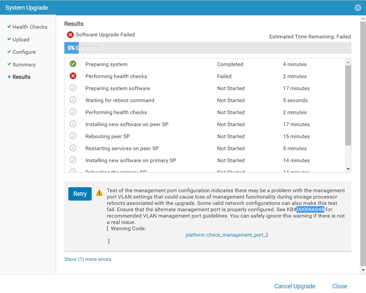 Dell Unity: Yükseltme sırasında Birincil SP yeniden başlatıldıktan ...