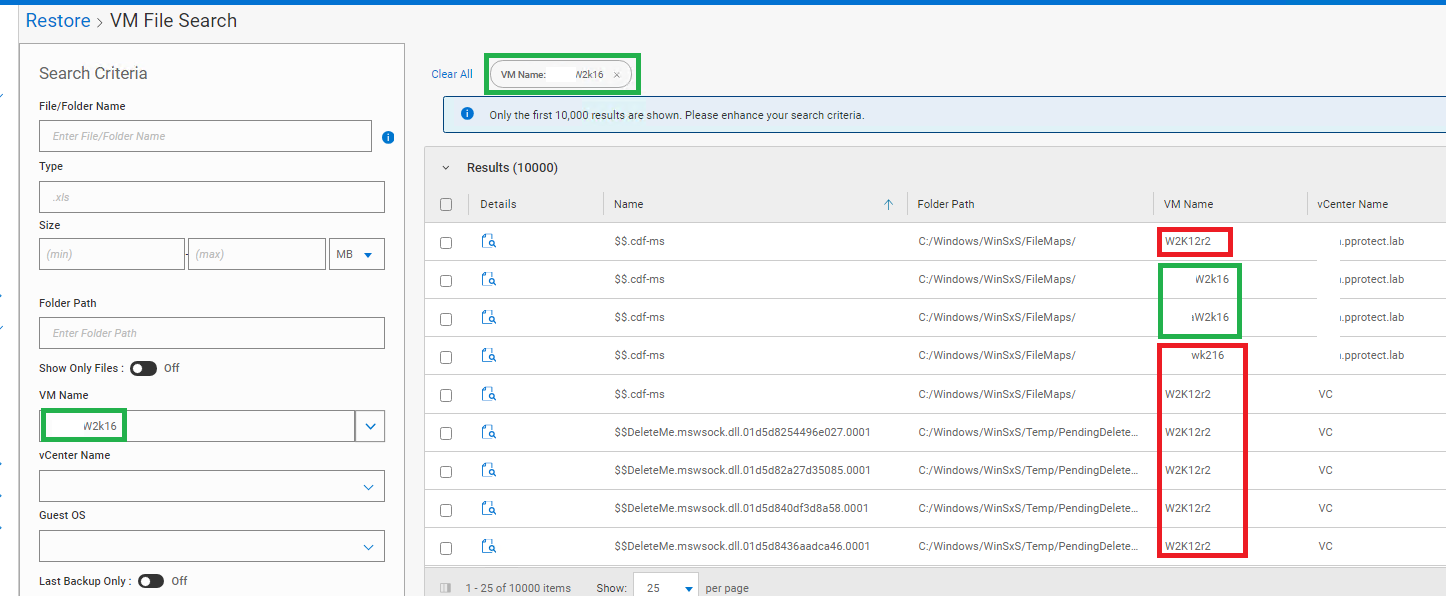 Powerprotect Data Manager Wrong Host Name Displayed When Performing Vm File Search Restore