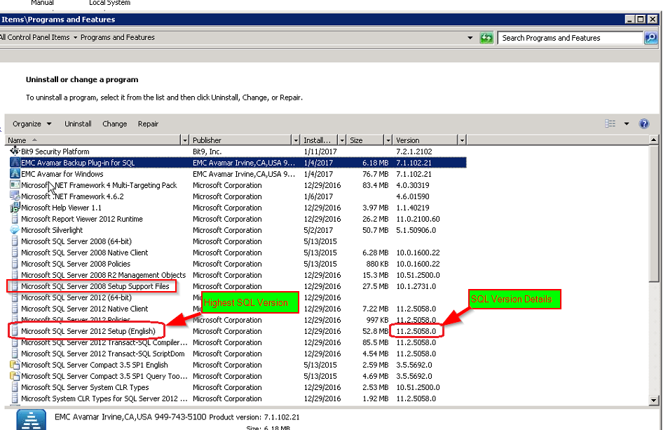 Avamar SQL-Plug-in SQL Server Management Objects (SMO) und Common Language Runtime (CLR ...
