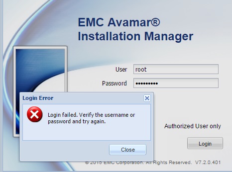 Avamar - Log in failed to Avamar Installer even with the correct root user password | Dell US