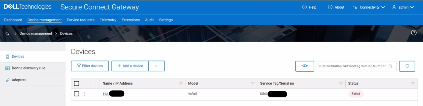 VxRail: After adding VxRail successfully to SCG the device shows in SCG as "Failed" | Dell Thailand